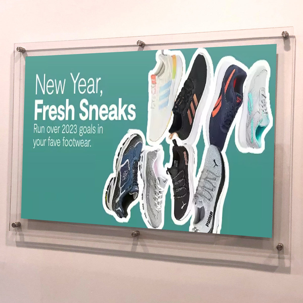 24x36 Standoff Acrylic Wall Sign Holder with 4 Metal Silver Standoffs ...